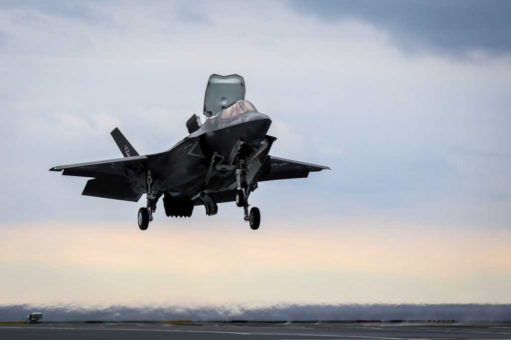 F-35B pilot performs world first shipborne rolling vertical landing